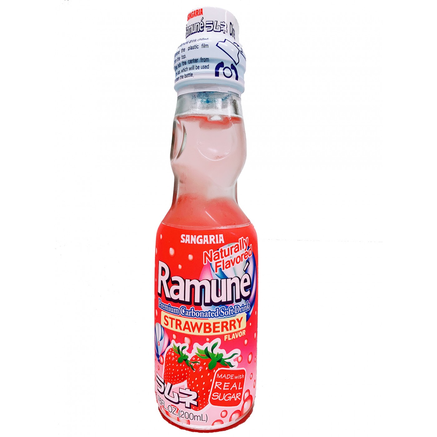 Sangaria Ramune Japanese Carbonated Soda Strawberry Flavor 200ml